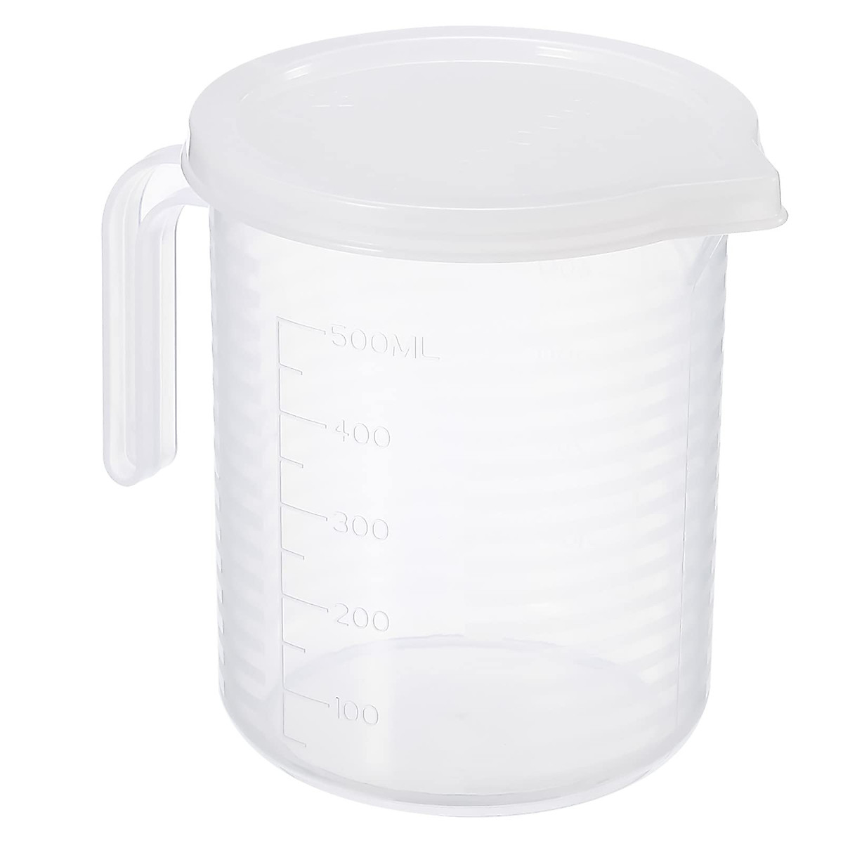 PATIKIL Graduated Beaker, 500ml PP Plastic Liquid Measuring Cup Double Sided Graduations with Handle Lid and Spout for Lab Kitchen Home