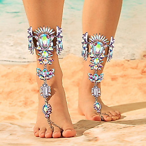 Woeoe Rhinestone Anklet Silver Crystal Barefoot Sandals Foot Chain Pearl Anklets Foot Chain Beach Foot Charm Jewelry for Women(silver)