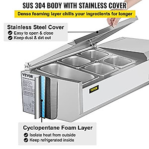 VEVOR 7.8 Qt Sandwich Table 150W Stainless Salad Bar Refrigerated Condiment Prep Station, 40in, Silver