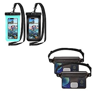 Syncwire IPX8 Waterproof Phone Pouch with Lanyard 2 Pack & IP68 Waterproof Fanny Bag with Adjustable Waist Strap 2 Pack for iPhone Samsung Galaxy and More, Beach Accessories, vacation must haves