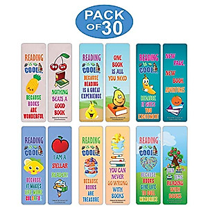 Creanoso Cool Fruit Reading Sayings Bookmarks (30-Pack) – Cool Gift Token for Kids, Boys & Girls, Teens – Party Favors Supplies – Book Reading Rewards Incentive – Great Giveaways Set – Page Binder