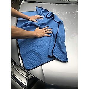 POLYTE Elite Microfiber Drying Towel (25x36, 2 Pack, Waffle, Blue)
