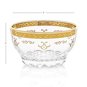 Clear Glass Dessert Bowls/Cups with Rich Gold Design-Set of 6- Measures: 4"D x 3"H