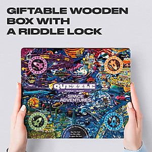 UNIDRAGON Original + IC4 Design Wooden Jigsaw Puzzle for Adults and Kids, Puzzle Board Game, Quezzle Space Adventures, Full Pack, 1000 Pieces, 28.2 by 19.6 Inches