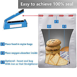 100 PCS 1Gallon Mylar Bags For Food Storage, Mylar Bags With Oxygen Absorbers - 300CC×100, Large Aluminum Mylar Bags - 15"x10"