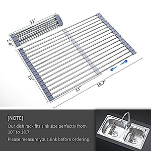 TOSUKAI Rollup Dish Drying Rack Over The Sink Stretchable Dish Drying Rack Telescopic Dish Rack Foldable for Kitchen (11-20 inch, Grey)