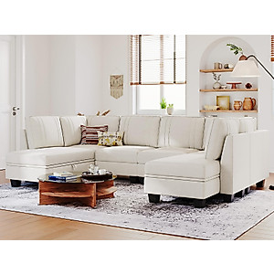 Belffin Sectional Couch with Storage Ottoman, U Shaped Sectional Sofa Couch, Convertible U-Shape Sectional Couch for Living Room, Beige
