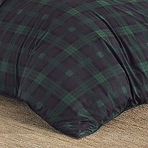 Eddie Bauer - Queen Duvet Cover Set, Reversible Cotton Bedding with Matching Shams, Plaid Home Decor with Button Closure (Woodland Tartan Green, Queen)