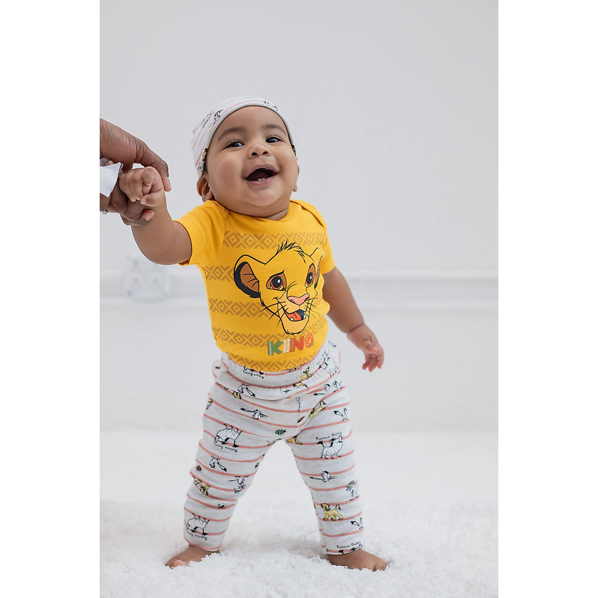 Disney Lion King Simba Infant Baby Boys 3 Piece Outfit Set: Cuddly Bodysuit Pants Hat orange/White 3-6 Months