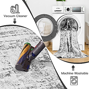 RYB HOME Washable Living Room Rug, 8x10 Large Area Rug for Bedroom, Ultra Soft Faux Wool Non Slip Modern Abstract Farmhouse Floor Carpet for Dining Home Office Nursery Playroom, 8x10 ft, Grey