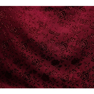 Satin Floral Jacquard Fabric 58" Wide Sold by The Yard (Burgundy)