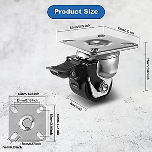 2 Inch Casters Wheels, Heavy Duty Casters Set of 4, Low Gravity Center Industrial Grade Casters with Brake 2200 LBS, No Noise Locking Plate Swivel Casters, Durable Nylon Wheels for Machine, Equipment