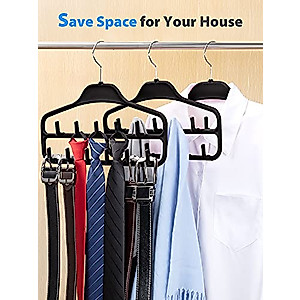 SMARTAKE 2 Pack Belt Hanger, 360 Degree Rotating Tie Rack with Hooks, Non-Slip Durable Hanging Closet Organizer Accessories Holder for Leather Belt, Bow Tie, Scarves and more, Black