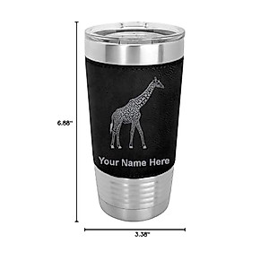 LaserGram 20oz Vacuum Insulated Tumbler Mug, Giraffe, Personalized Engraving Included (Faux Leather, Black)