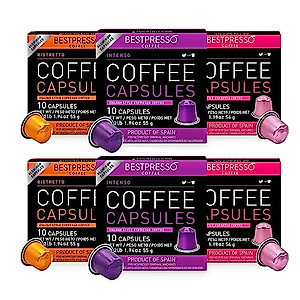 Bestpresso Coffee For Nespresso Original Machine 120 Aluminum Pods Certified Genuine Espresso Variety Pack Pods Compatible with Nespresso Original (Intense Variety Pack)
