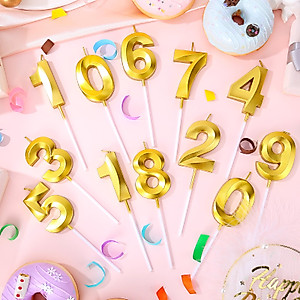 18 PCS Gold Birthday Number Candles Diamond Shape Number 0-9 Cake Tropper Decoration Wedding Ten-Year Milestone Anniversary Happy Birthday Party Celebration
