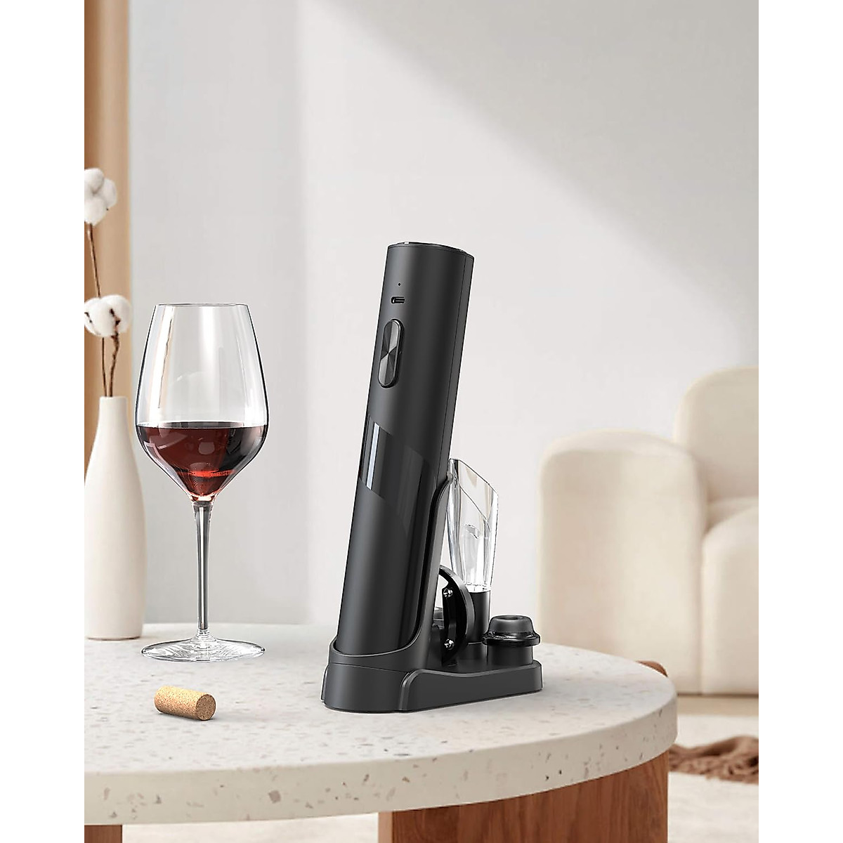 CIRCLE JOY Rechargeable Wine Opener Electric Wine Bottle Opener 7-in-1 Wine Gift Set with Electric Vacuum Pump, Charging Station, Foil Cutter, Wine Aerator Pourer and 2 Wine Stoppers