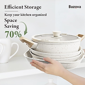 Bazova 19 Pcs Pots and Pans Set Non Stick Ceramic Cookware Set with Removable Handles, Non Toxic Induction Kitchen Cookware Sets RV Cookware,Dishwasher/Oven Safe PFAS/PTFE/PFOA Free Cream White
