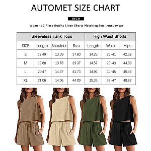AUTOMET Women 2 Two Piece Outfits Lounge Matching Sets Linen Shorts Casual Sexy Tops 2024 Summer Dresses Boho Clothes Vacation Beachwear