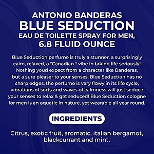 Antonio Banderas Blue Seduction Eau de Toilette Spray for Men, 6.8 Fluid Ounce