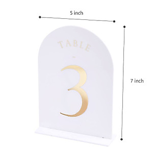 UNIQOOO White Arch Wedding Table Numbers with Stands 1-20, Gold Foil Printed 5x7 Double sided Acrylic Signs and Holders, Perfect for Centerpiece, Reception, Decoration, Party, Anniversary, Event