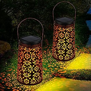 Green Convenience Solar Lanterns Outdoor 2 Pack Outdoor Solar Hanging Lantern Lights,LED Solar Light with Handle Waterproof Outdoor Solar Lanterns,for Table Patio Yard Pathway Christmas