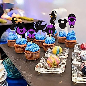 24 Pack Halloween Baby Shower Cupcake Toppers A Baby Is Brewing Cupcake Picks Witch Pregnant Women Halloween Gneder Reveal Cupcake Decorations Party Supplies Black Pink