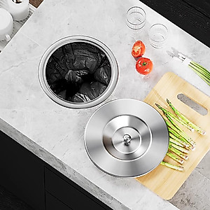 LEASYLIFE 8L/2.1GAL Kitchen Cabinet Countertop Built-in Stainless Steel Trash Can,Built-in Countertop Trash Can, Countertop Lid, Embedded Trash Bin Trash Chute with Lid (8L-Set（Silver)