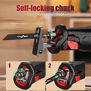 Reciprocating Saw Cordless, 20V Power Reciprocating Saw with Battery and Charger, 3000SPM Compact Reciprocating Saw with 6 Tool-Free Blades for Wood & Metal Cutting (1PC Battery)