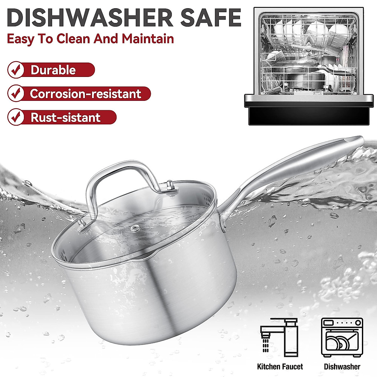 Buttermelt 1.5 Quart Stainless Steel Saucepan with Steamer Basket, Tri-ply Full Body, Multipurpose Sauce Pot with Two-Size Drainage Holes Lid, Perfect For Boiling Gravies, Pasta, Noodles