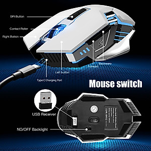 White Wireless Gaming Mouse Bluetooth Mouse with 3-Modes(BT5.0+BT3.0+2.4GHz), Rechargeable, RGB Backlit, Silent Click Computer Mouse for Laptop, PC, Macbook, iPad, Tablet, Chromebook, Games, Office