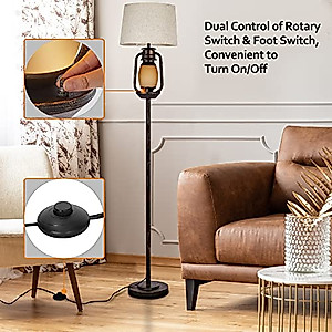 Suraielec Farmhouse Floor Lamp with Night Light, Rustic Standing Lamps for Living Room, Beige Linen Drum Lampshade, Oil Rubbed Bronze Finish, Traditional Floor Lamps for Bedroom Home Decor,Foot Switch