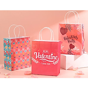 72PCS Valentines Day Gift Bags Bulk with 24 Bags 9”x7''x3.5'' 24 Tissue Paper&24 Stickers for Kids Adults Holiday Goody Candy Chocolate Bakery Treat Bag for Gift Giving,Classrooms Gift Exchange,Party Favor