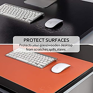 Orange/Green Dual-Sided PU Leather Desk Pad, 2023 Upgraded Sewing Laptop Mat, Waterproof Large Mouse Pad, Non-Slip Writing/Painting Mat Desk Blotter Protector for Office/Home 31.5"x15.8" (80x40cm)