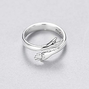 4 Pieces Hugging Hands Rings Gold Silver Hands Embrace Open Rings Adjustable Couple Hug Rings Romantic Lover Wedding Ring Jewelry Gifts-Silver