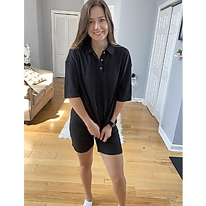 Ekouaer Pajamas 2 Piece Lounge Sets Waffle Knit Matching Outfits Oversized Shirt Loungewear Sweatsuits Summer Tracksuit Black