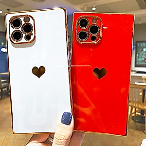 Tzomsze Square iPhone 12 Pro Max Case, Cute Full Camera Lens Protection & Electroplate Reinforced Corners Shockproof Edge Bumper Case Compatible with iPhone 12 Pro Max [6.7 inches] -Candy Pink