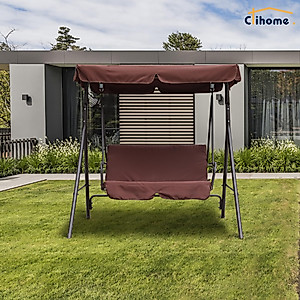 Clihome Porch Swing Chair Outdoor Patio Swing Set 2-Person Swing Chairs for Outside Outdoor Swings for Adults Adjustable Canopy Suitable for Patio, Garden, Poolside, Balcony, Backyard(Brown)