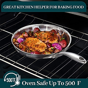 Deluxe 8 Inch Stainless Steel Skillet Pan Nonstick, Gas, Electric, Induction, Dishwasher Safe