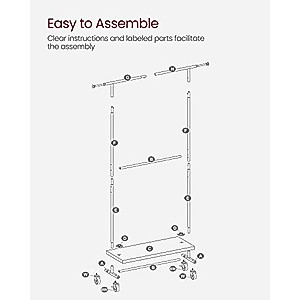 VASAGLE Clothes Rack, Clothing Rack with Wheels, 43.3-66.9 Inch Extendable Bar, Height-adjustable Garment Rack, 332 lb Load, 2 Brakes, Heavy-Duty, Industrial, Rustic Brown and Black URGR111B01V1