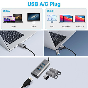 TWOPAN USB 3.0 Hub Ethernet, Aluminum USB C to Ethernet Adapter, 3 Port USB C Hub for Laptop, RJ45 LAN Adapter for 24 inch iMac 2021, New MacBook Pro/Air, Chromebook, Pixelbook, Surface, Yoga, XPS