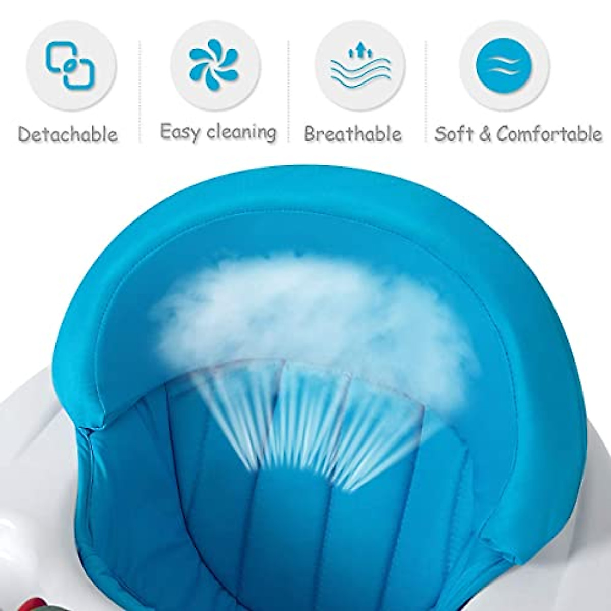 INFANS Foldable Baby Walker, Toddler Activity Walker Helper with Adjustable Height, Safety Belt, High Back Padded Seat for Kids Boys and Girls (Light Blue)