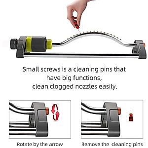 Lawn Sprinkler, Metal Oscillating Sprinkler with Brass Nozzles, Water Sprinkler for Lawn Covers up to 3,600 Ft, Includes Spray Jet Cleaning Needle, Grey