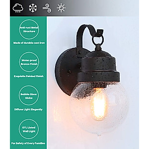 KSANA Outdoor House Lights Wall Mount, Rust-Proof Exterior Wall Light Fixture with Bubble Glass, Globular Outside Lights for House for Porch, Yards, Patio, Garden, Balcony, Hallway, Bronze Finish