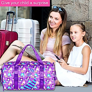 Gym Bag for Girls, Kids Duffle Bag for Travel, Girl Dance Duffel Bags with Shoe Compartment Weekender Overnight Bag, Mermaid