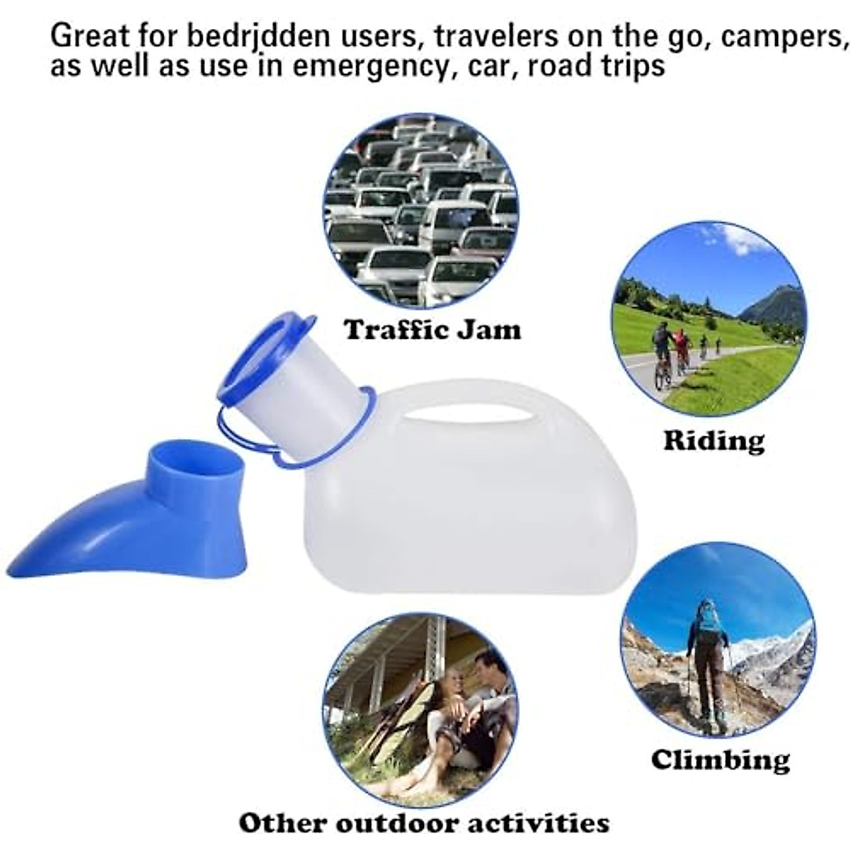 Unisex Potty Urinal for Car, Portable Urinal for Men and Women, Bedpans Pee Bottle with a Lid and Funnel, Mobile Toilet Urinal for Car, Old Man, Child and Patient for Hospital Camping Outdoor Travel