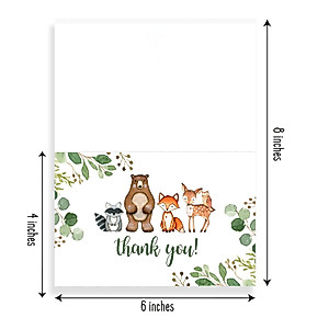 50 Pack Woodland Thank You Cards With Envelopes & Stickers, Woodland Baby Shower Thank You Note, 4 x 6 inches, Perfect for Woodland Baby Shower & Kids Birthday