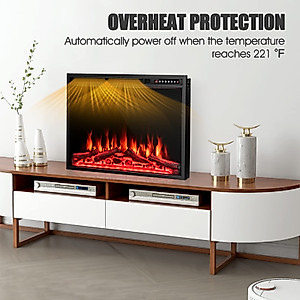 COSTWAY 37-Inch Electric Fireplace, Wall-Mounted and Recessed Fireplace Heater with 4 Flame and Log Colors, 5-Level Flame Speed and Brightness, Remote Control, 8H Timer, Overheat Protection, 1500W