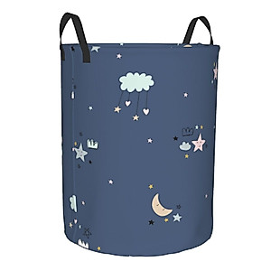 Cute Night Sky Nebula Large Laundry Basket 62L Round Collapsible Laundry Hamper Waterproof Nursery Hamper with Handles Portable Clothes Hamper Foldable Nursery Storage Basket Bedroom Toy Bin