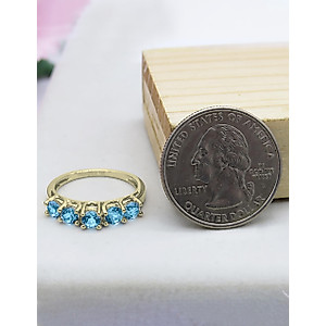 Dazzlingrock Collection 3.8mm Round Blue Topaz 5 Stone Style Wedding Ring Band for Women in 14K Yellow Gold, Size 7